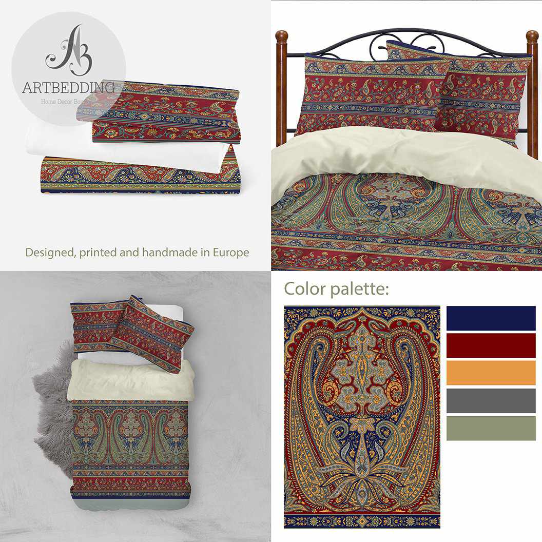 Boho Indian vintage bedding, Indie duvet cover set, Traditional India ...