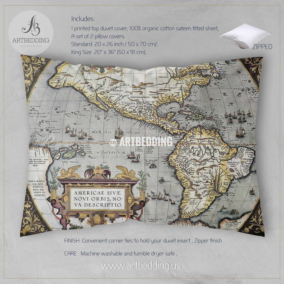 America Old map bedding, Vintage old World map duvet cover set – ARTBEDDING