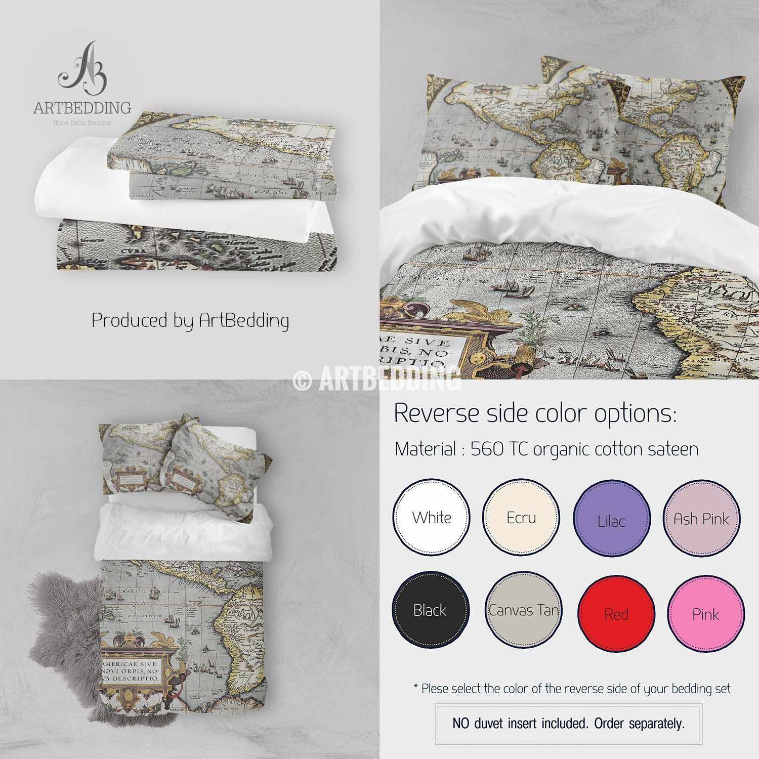 America Old map bedding, Vintage old World map duvet cover set – ARTBEDDING