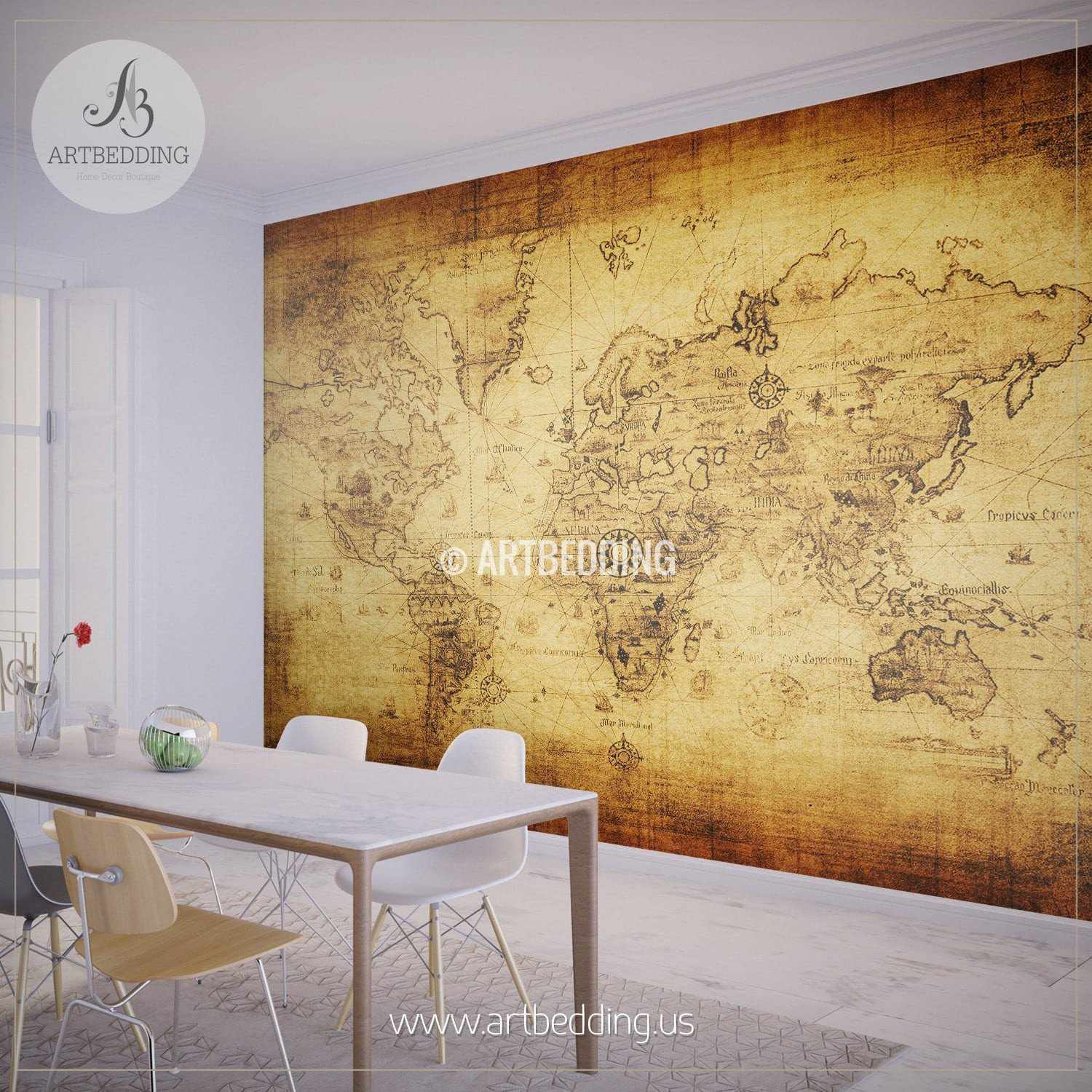Vintage Map Wall Mural, Self Adhesive Photo Mural – ARTBEDDING