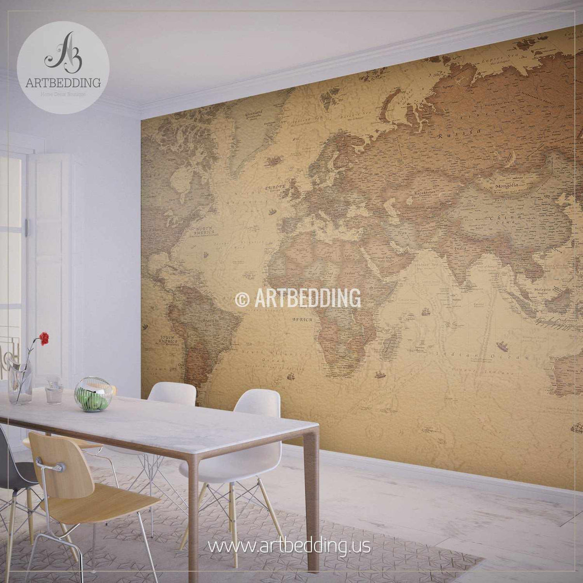 Vintage Map Wall Mural, Self Adhesive Photo Mural – ARTBEDDING