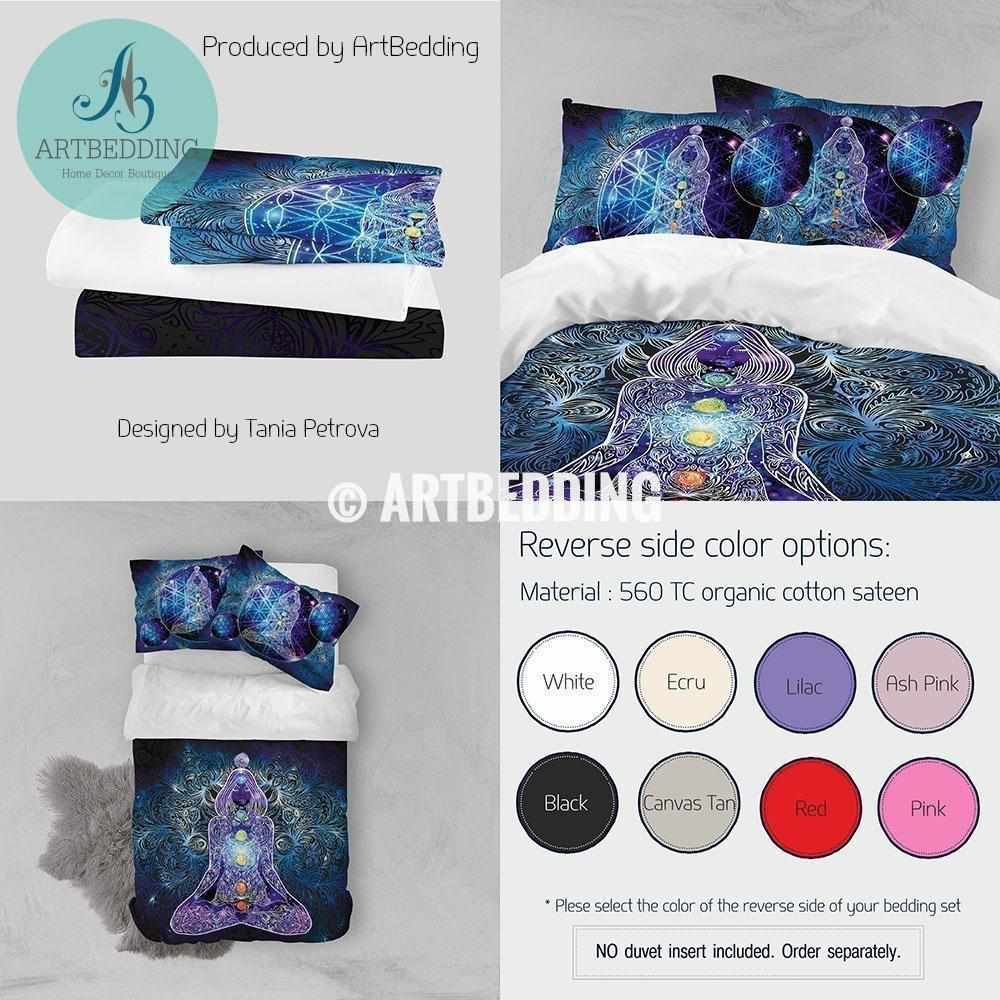 Bohemian bedding, Spiritual chakra duvet cover set, cosmic Flower of l ...