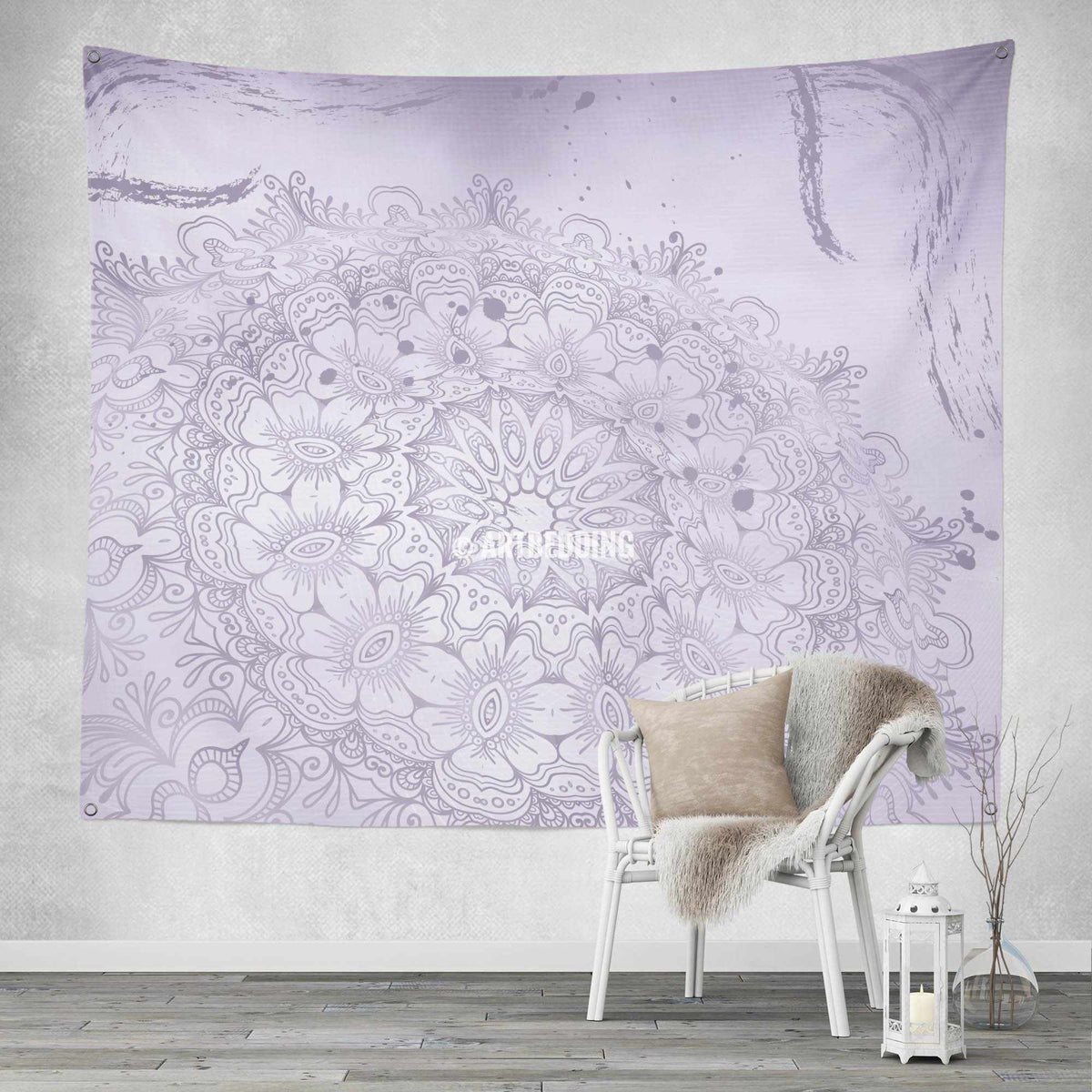Bohemian TAPESTRY, Lavender purple Mehendi Henna Tattoo Style Wall Art ...