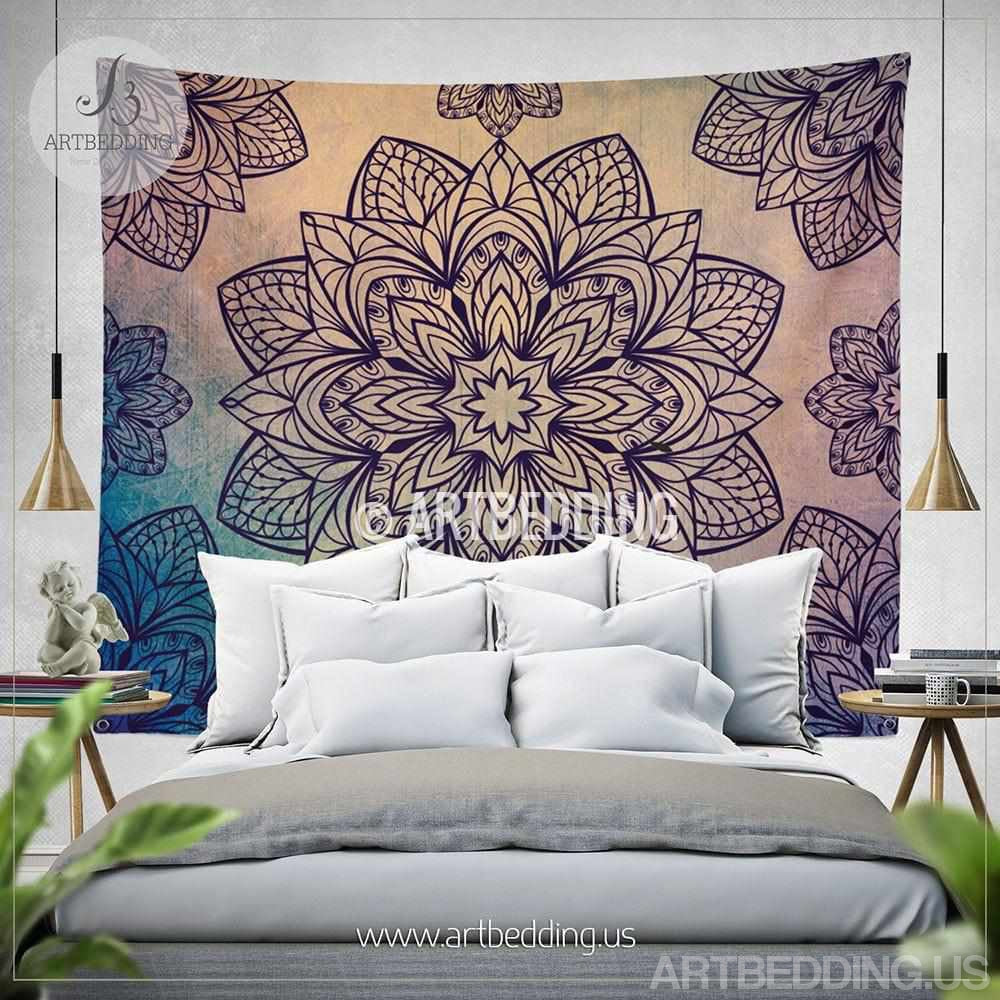 Bohemian Tapestry, Lotus Mandala tapestry wall hanging, bohemian decor ...