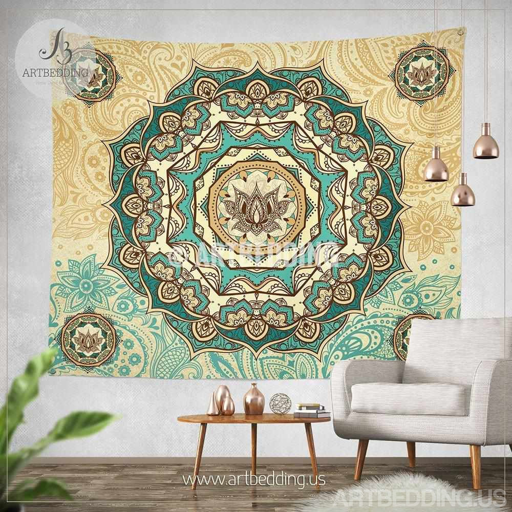 Bohemian Tapestry, Lotus Mandala tapestry wall hanging, spiritual bohe ...