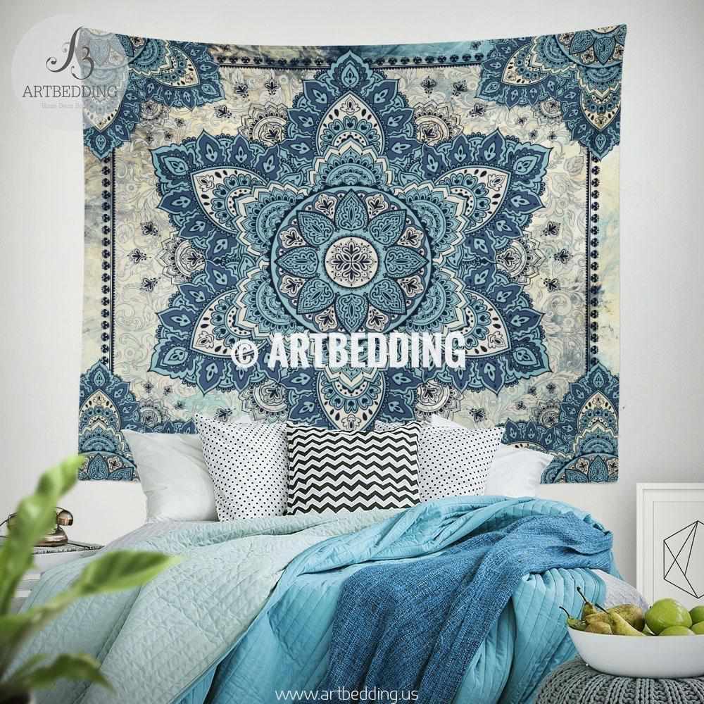 BBohemian TAPESTRY, Sky blue vintage mandala Wall hanging, Boho Mandala ...