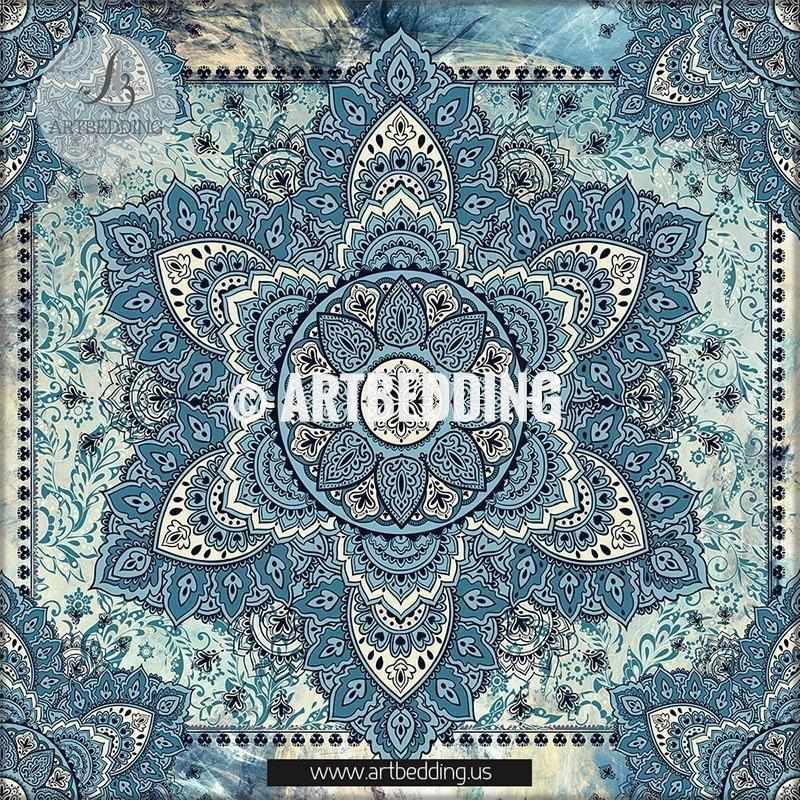 BBohemian TAPESTRY, Sky blue vintage mandala Wall hanging, Boho Mandala ...