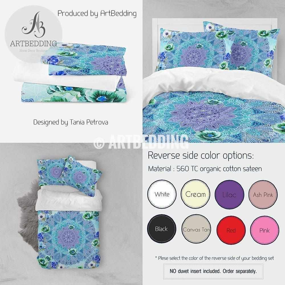 Mandala bedding, Lavender turquoise Mandala duvet cover set, Boho ...