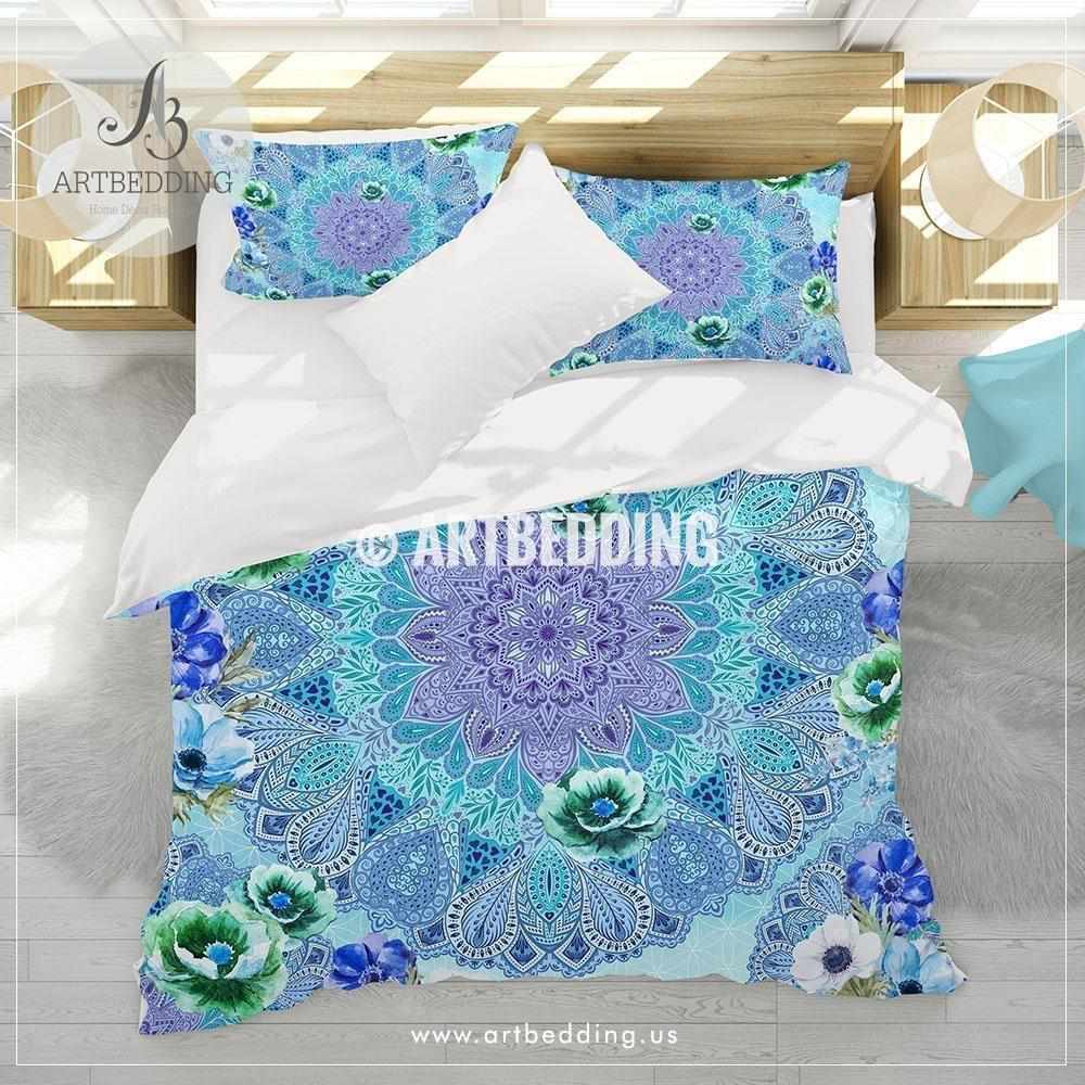 Mandala bedding, Lavender turquoise Mandala duvet cover set, Boho ...