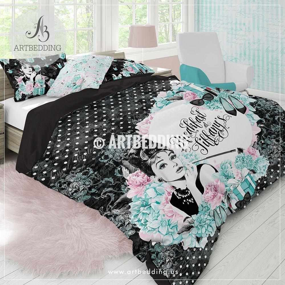 Breakfast at Tiffany's Audrey bedding set, Tiffany blue peonies vintage ...