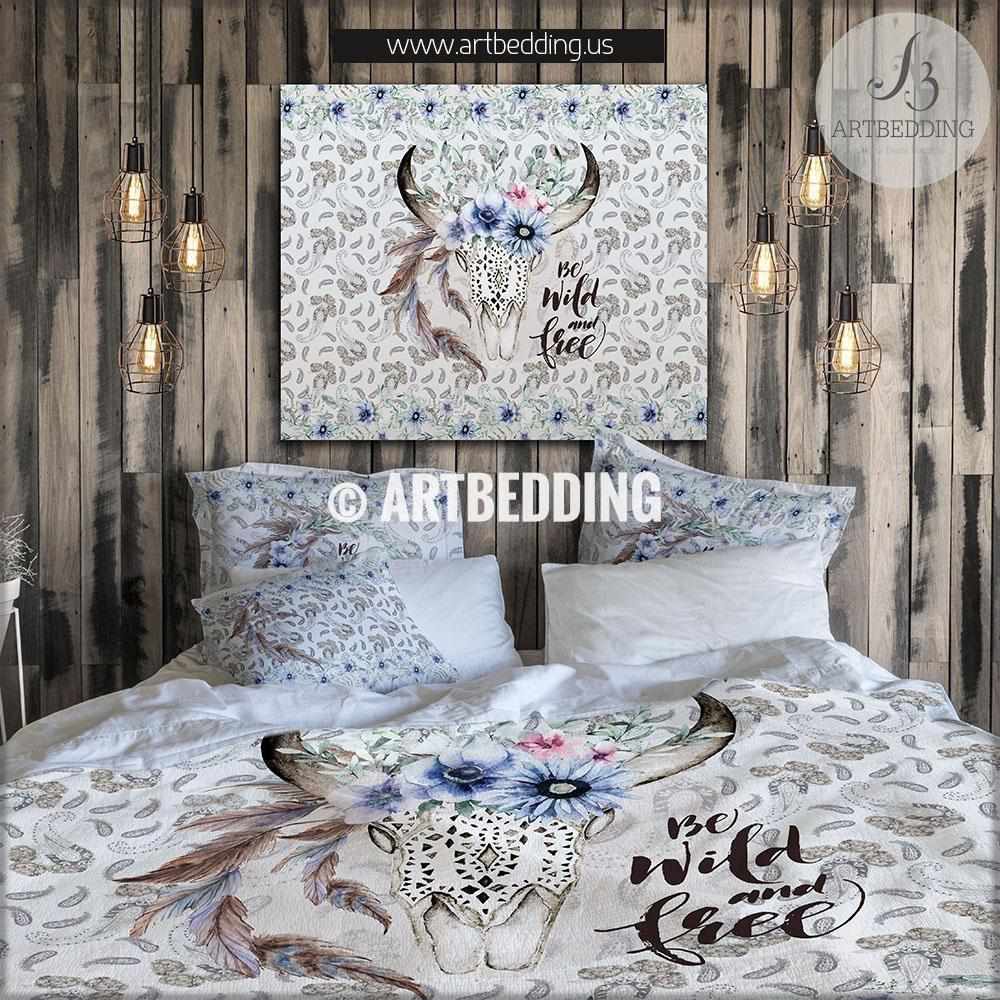 Tribal Bedding, Deer and buffalo skull duvet cover and comforter set ...
