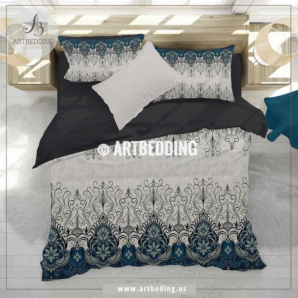 Ethno Indian paisley bedding, Indie motifs tan duvet cover set ...
