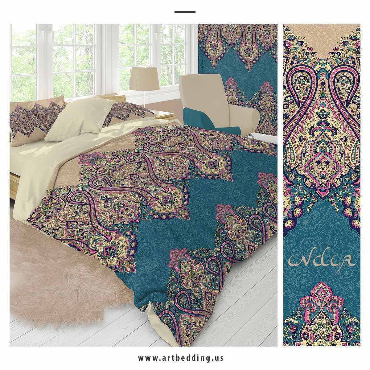 Ethno Indie boho bedding, Indie living coral and pink duvet cover set ...