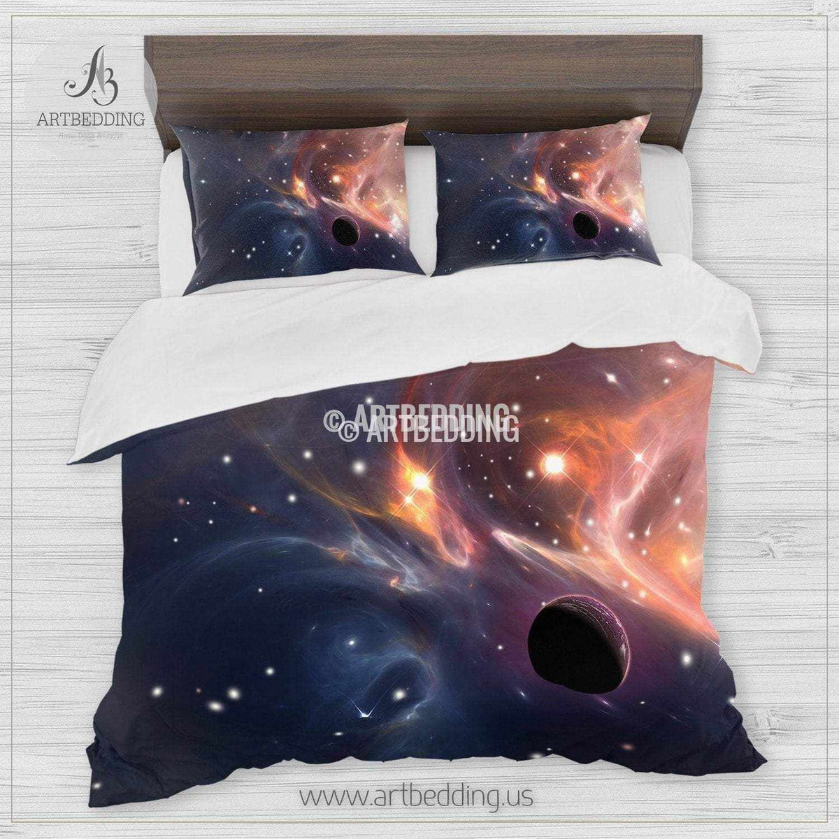 Galaxy bedding set,Blue planets in deep space duvet cover set, Stars ...