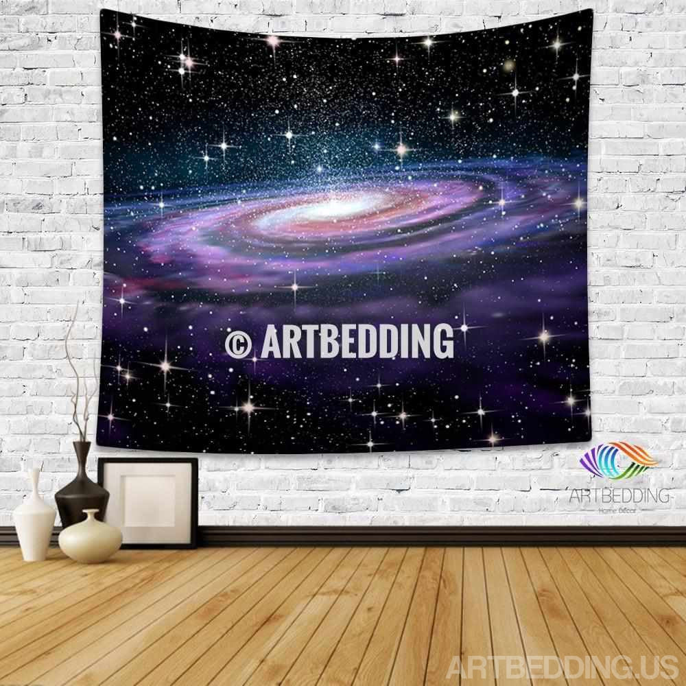 Galaxy Tapestry, Spiral galaxy in deep space with stars wall tapestry ...