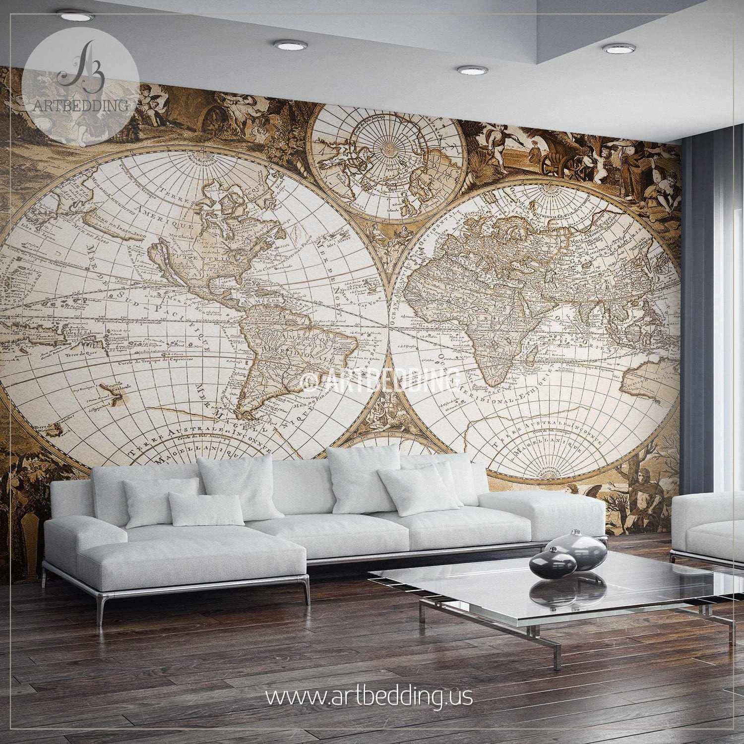 Vintage Map Wall Mural, Self Adhesive Photo Mural – ARTBEDDING