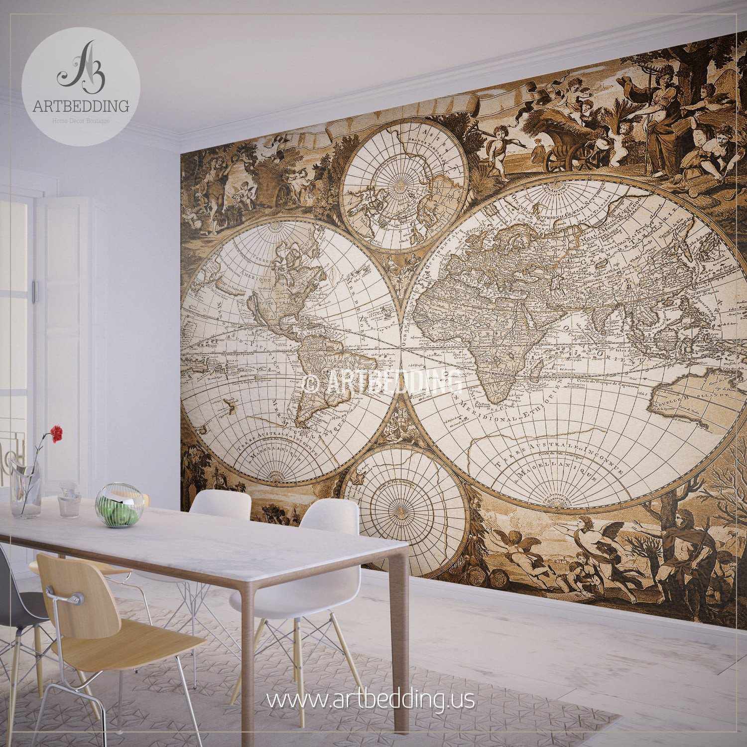 Vintage Map Wall Mural, Self Adhesive Photo Mural – ARTBEDDING