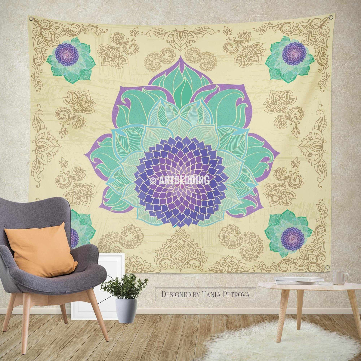 Lotus Tapestry, Lotus Mandala tapestry wall hanging, seed of life art ...