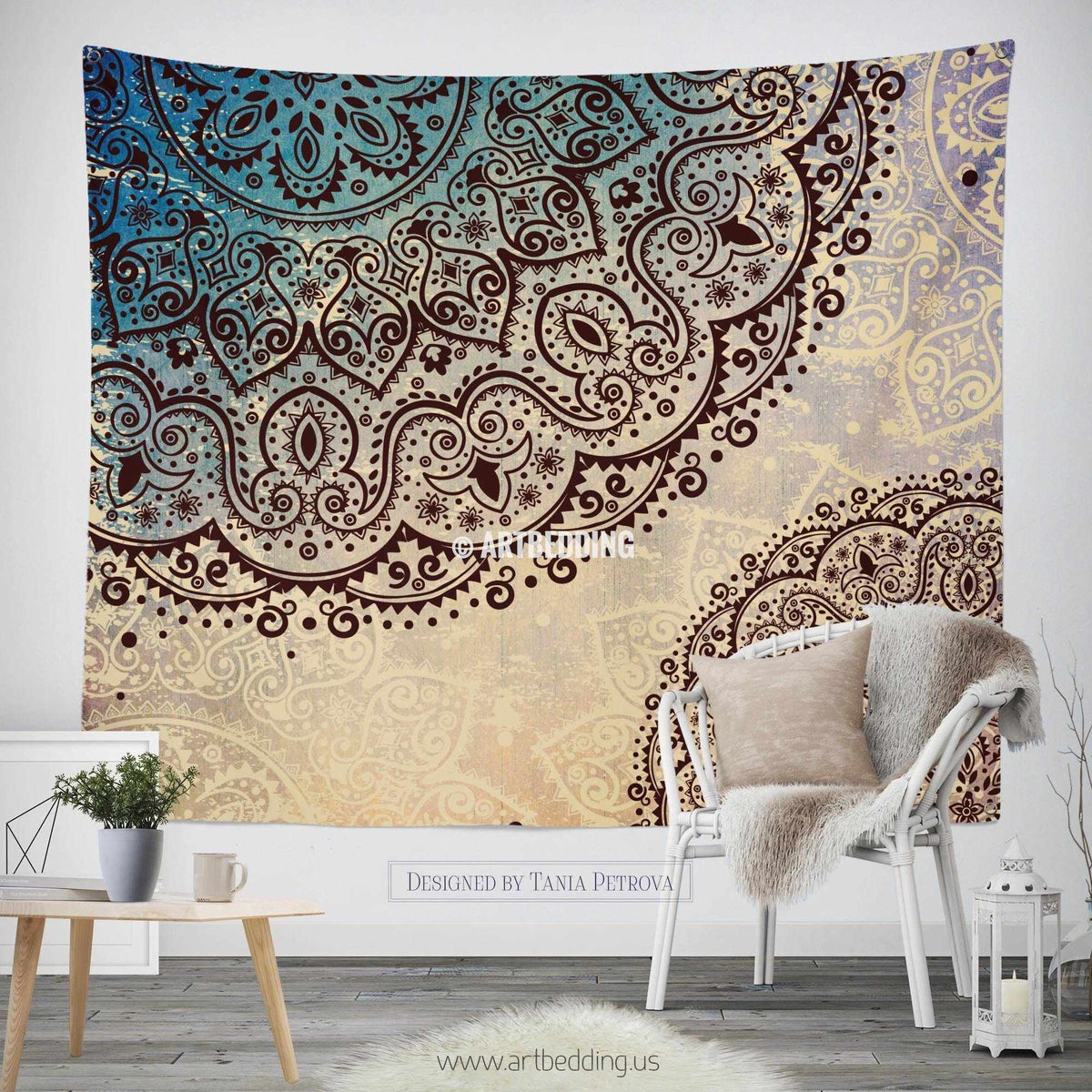Mandala Tapestry, Mehendy henna ethno mandala wall tapestries, bohemian ...
