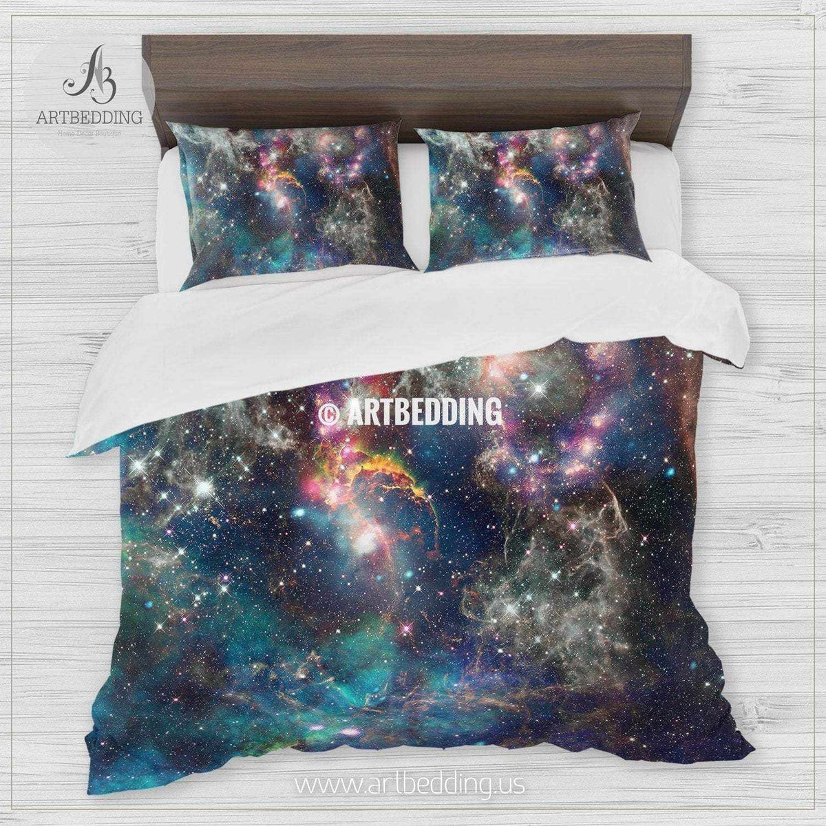 Nebula, galaxy and stars bedding, Abstract space Bedding set, Galaxy p ...