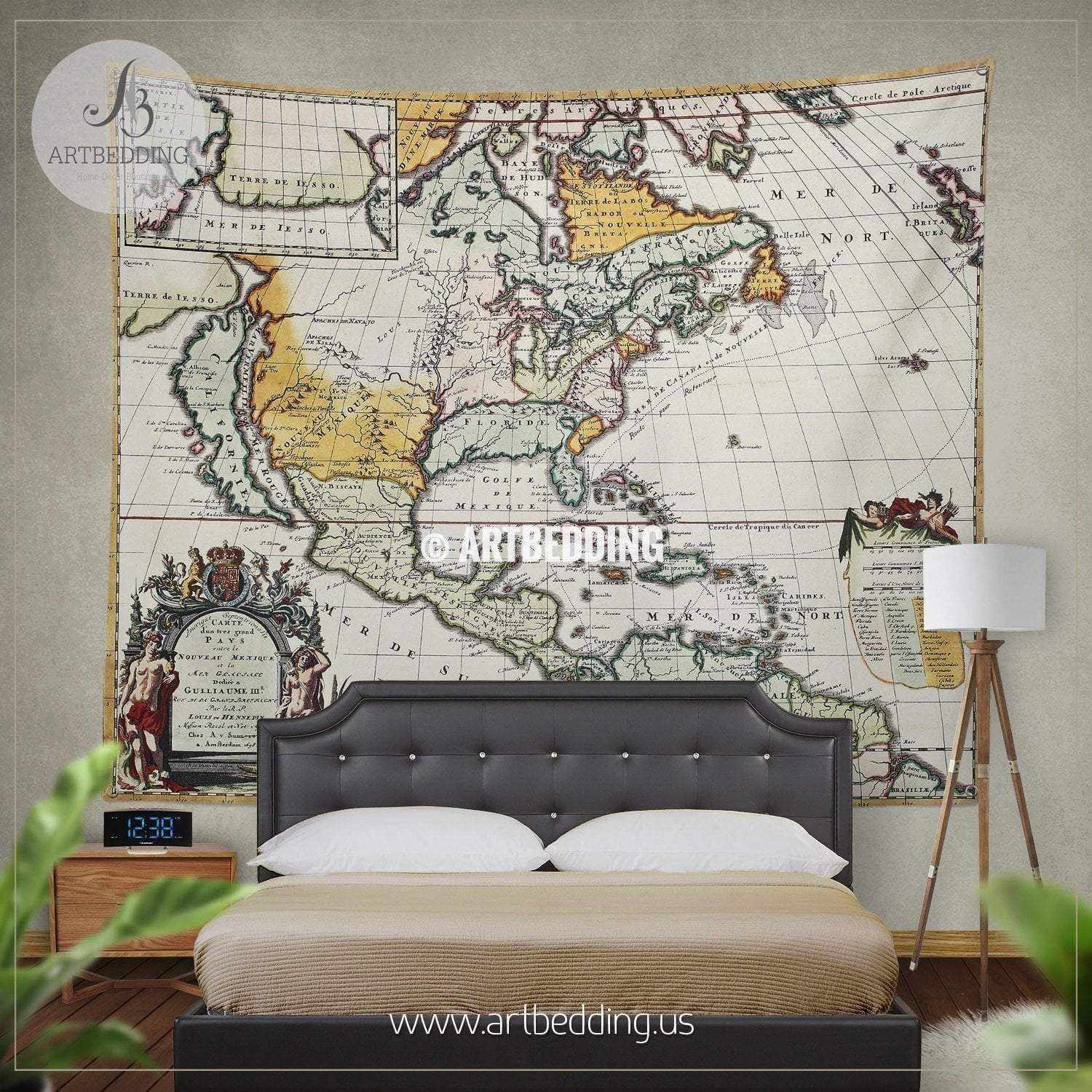 North America 1698 vintage map wall tapestry, vintage interior world ...