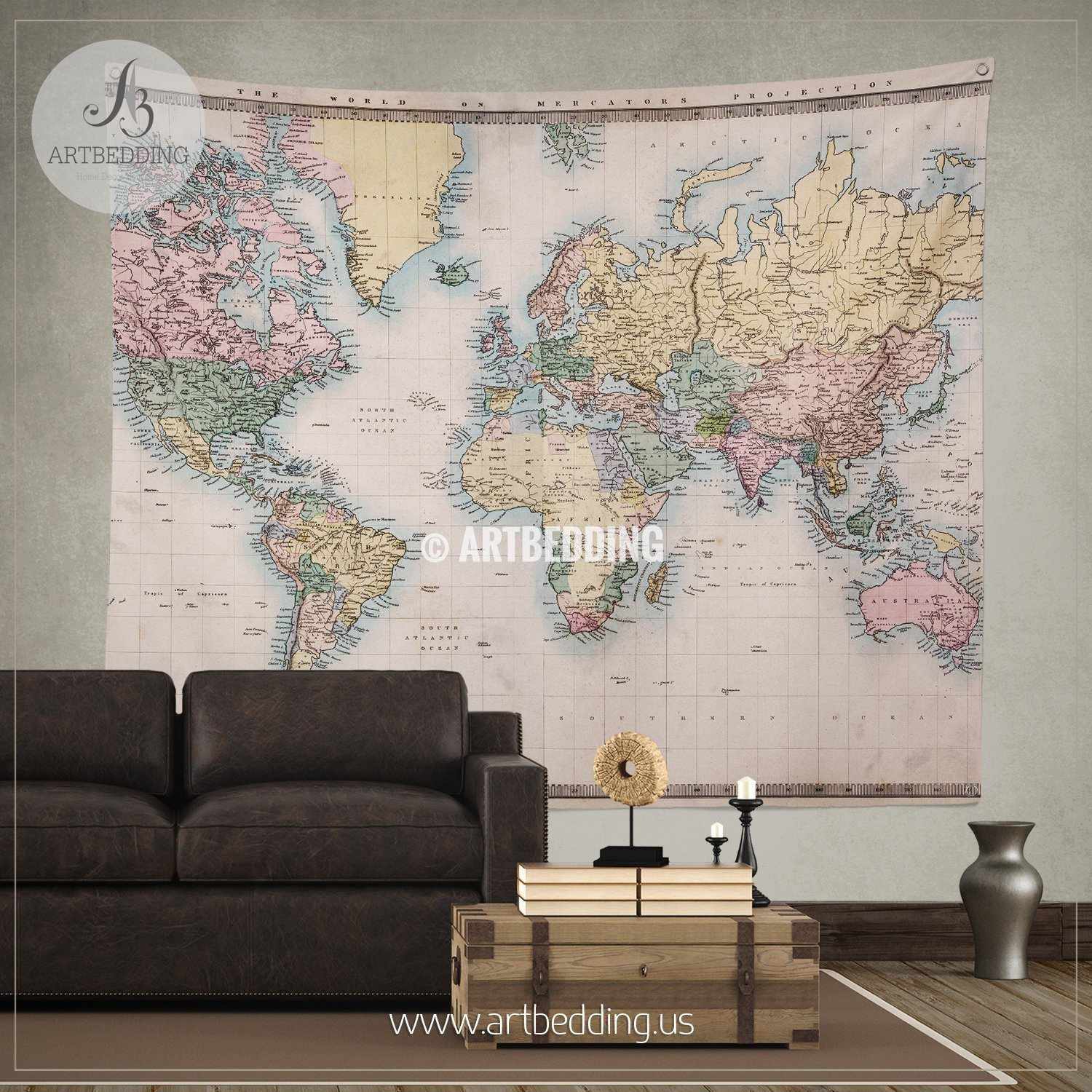 Vintage Map Tapestry, old map wall decor, vintage wall decor – Tagged ...