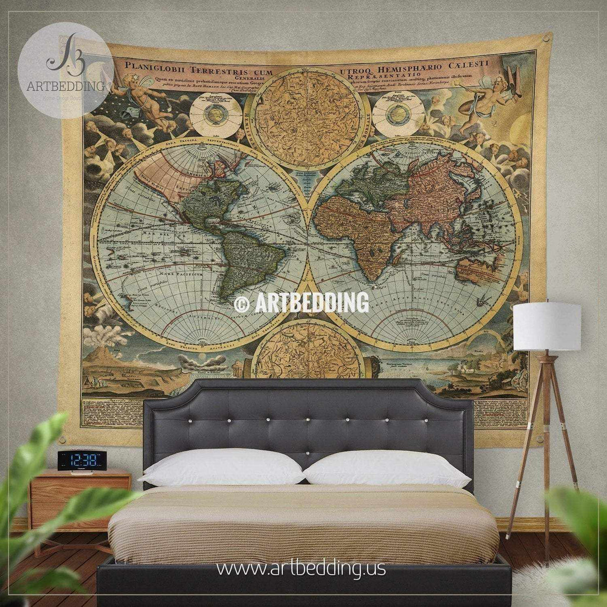 Old map wall tapestry, vintage interior map wall hanging, old map wall ...