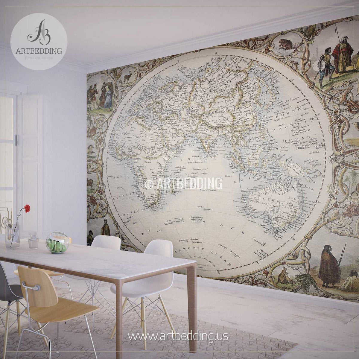 Vintage Map Wall Mural, Self Adhesive Photo Mural – ARTBEDDING