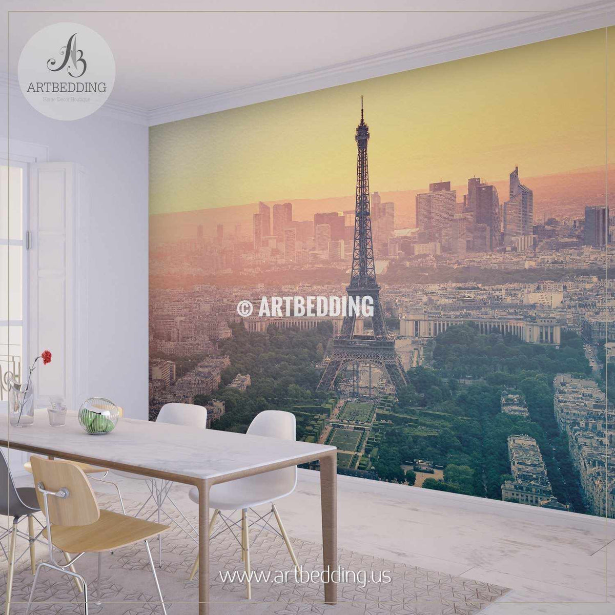 Paris city skyline at sunset with the Eiffel Tower Wall Mural, Photo M ...