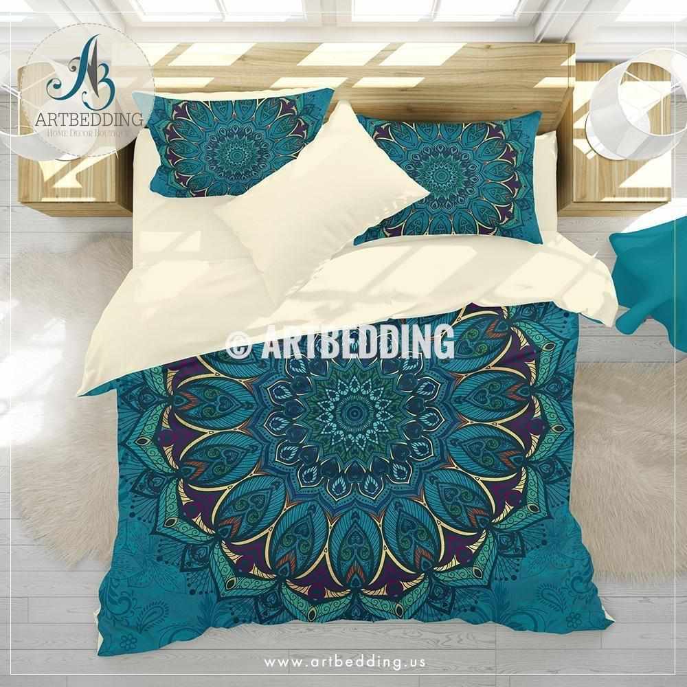 Peacock Mandala bedding, Teal Peacock Mandala Boho mandala comforter ...