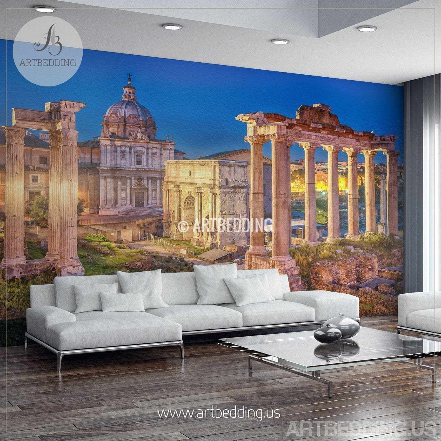 Roman Forum Wall Mural, Rome ruins Photo Mural, Rome Forum at night wa ...
