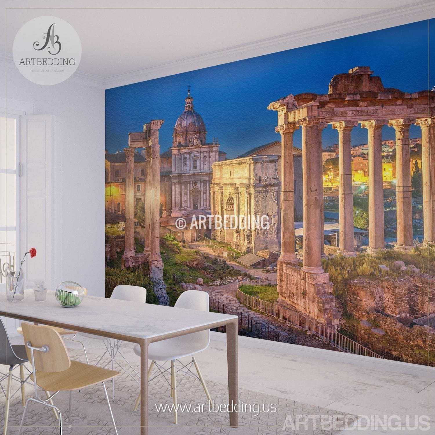 Roman Forum Wall Mural, Rome ruins Photo Mural, Rome Forum at night wa ...