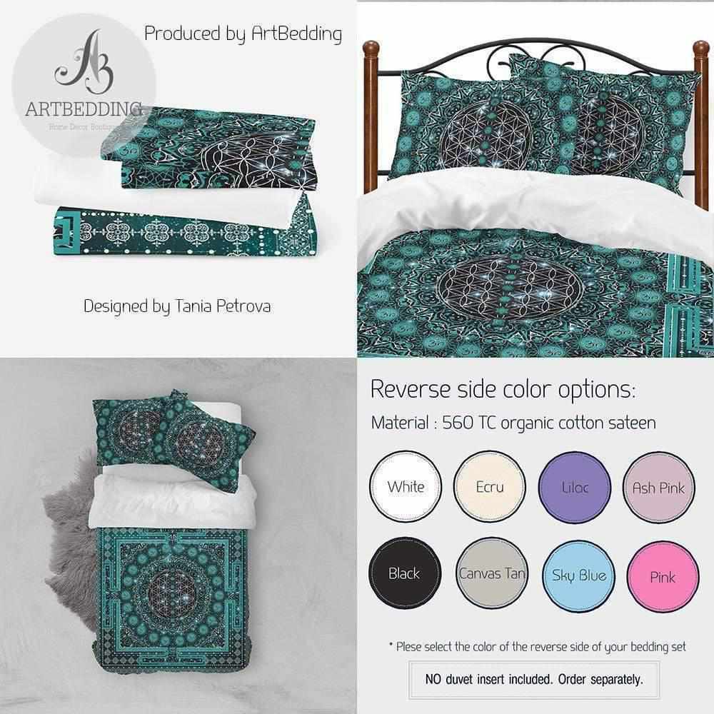 Spiritual galaxy yoga bedding, Sacred Flower of Life Om galaxy duvet ...