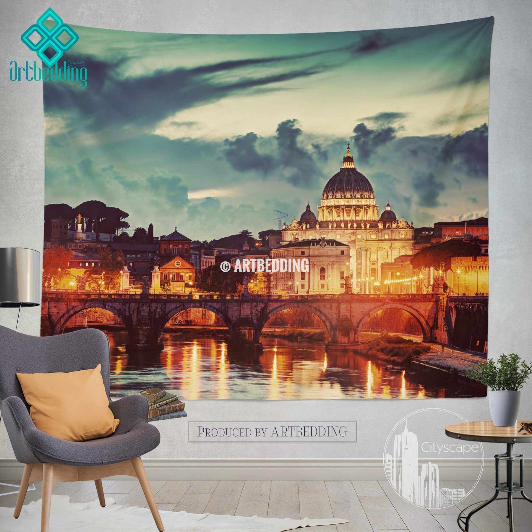 St. Peter Basillica in Rome wall tapestry, Rome at dusk wall tapestry ...