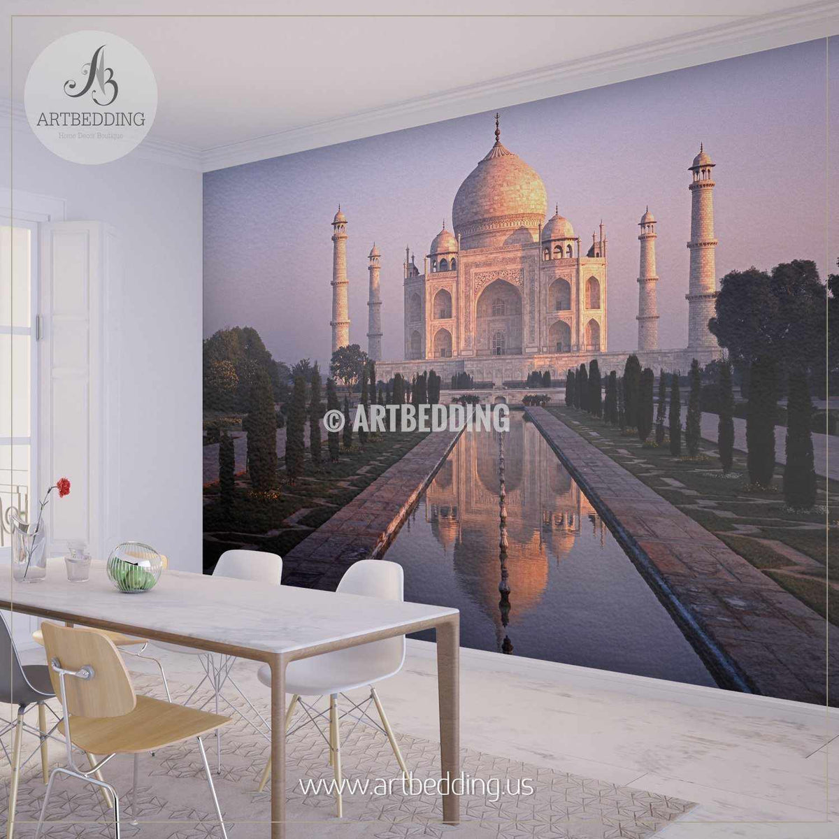 The Taj Mahal at dawn Wall Mural, Landmarks Photo Mural, Indian city of ...