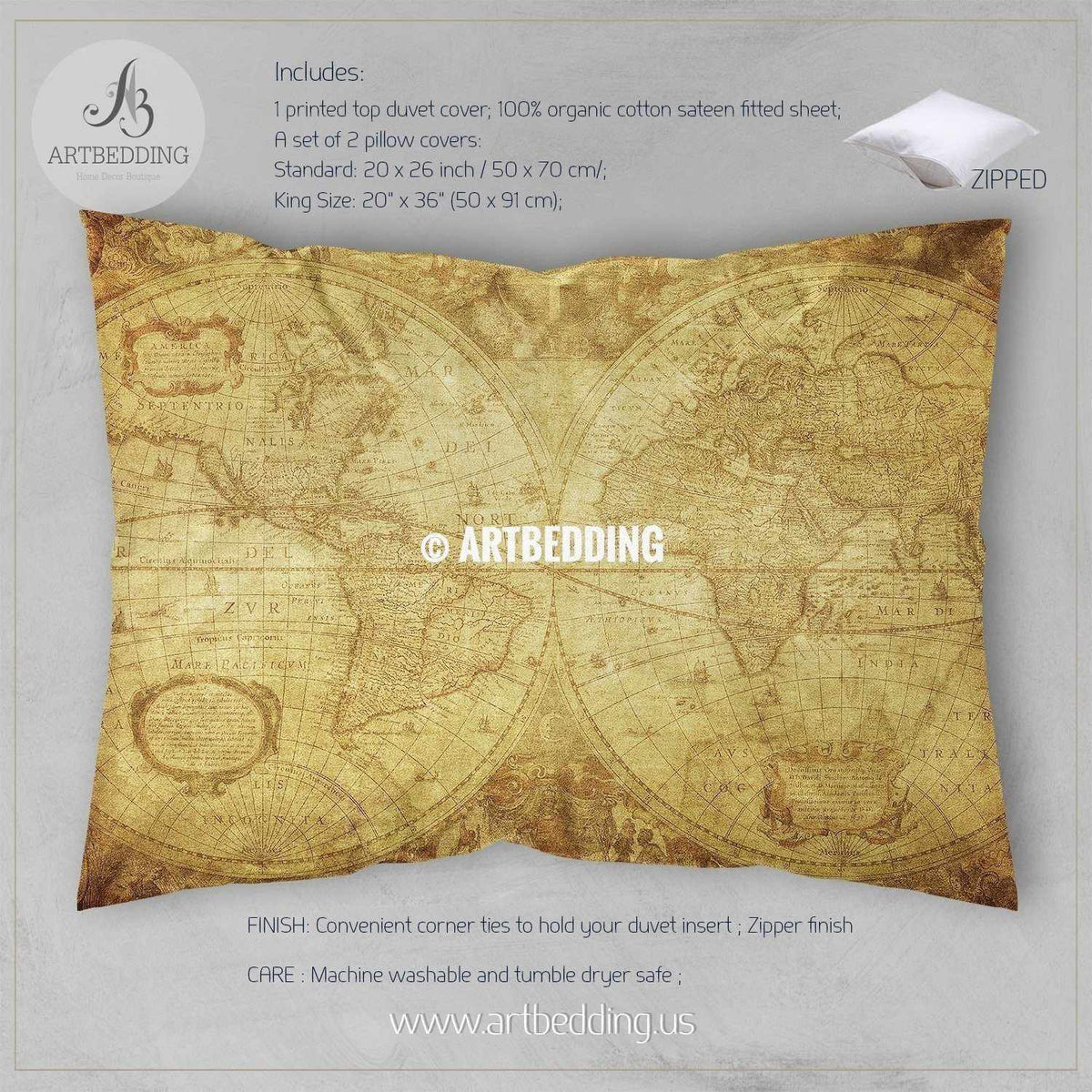 Twin size Vintage world map bedding, Vintage old map duvet cover, Anti ...