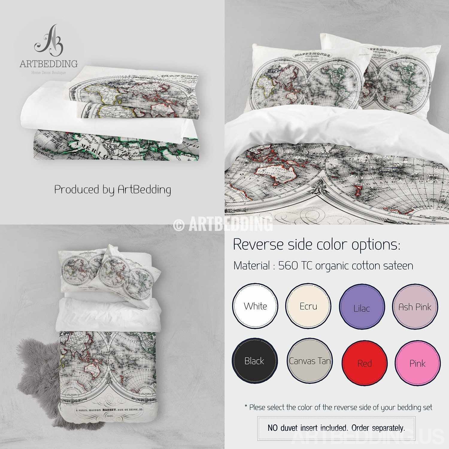 Vintage world map bedding, Vintage 1846 hemispheres map of the world d ...
