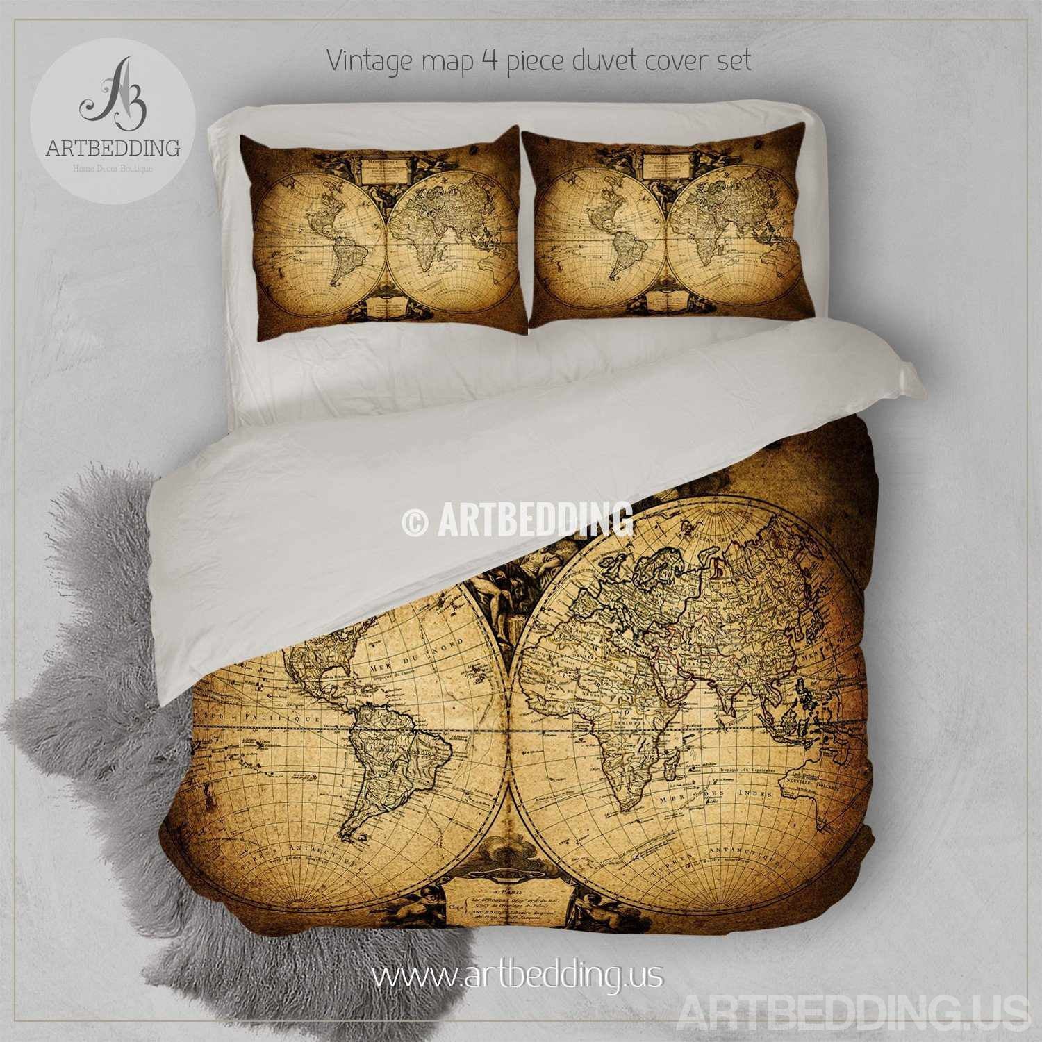 Vintage world map bedding, Antique map of the world 1752 duvet cover s ...