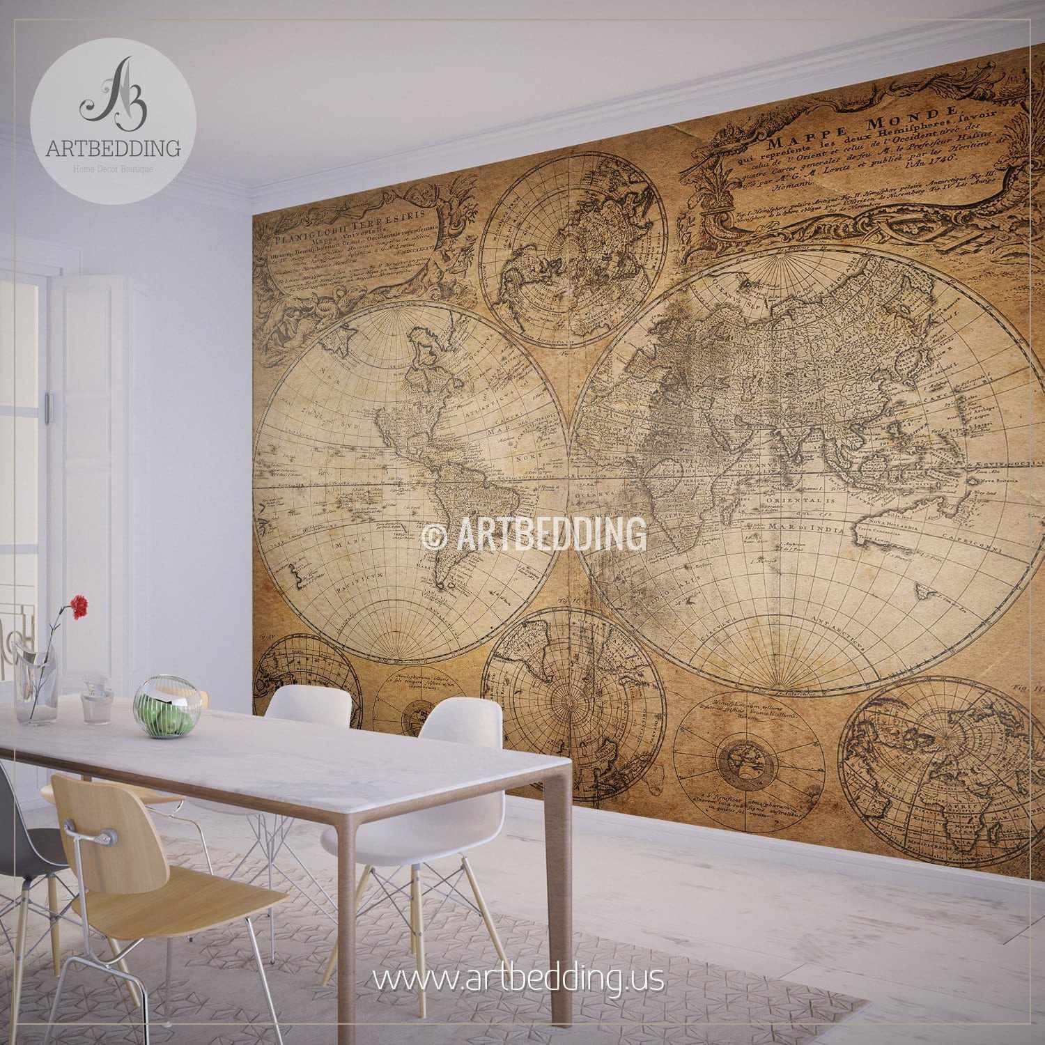 Vintage Map Wall Mural, Self Adhesive Photo Mural – ARTBEDDING