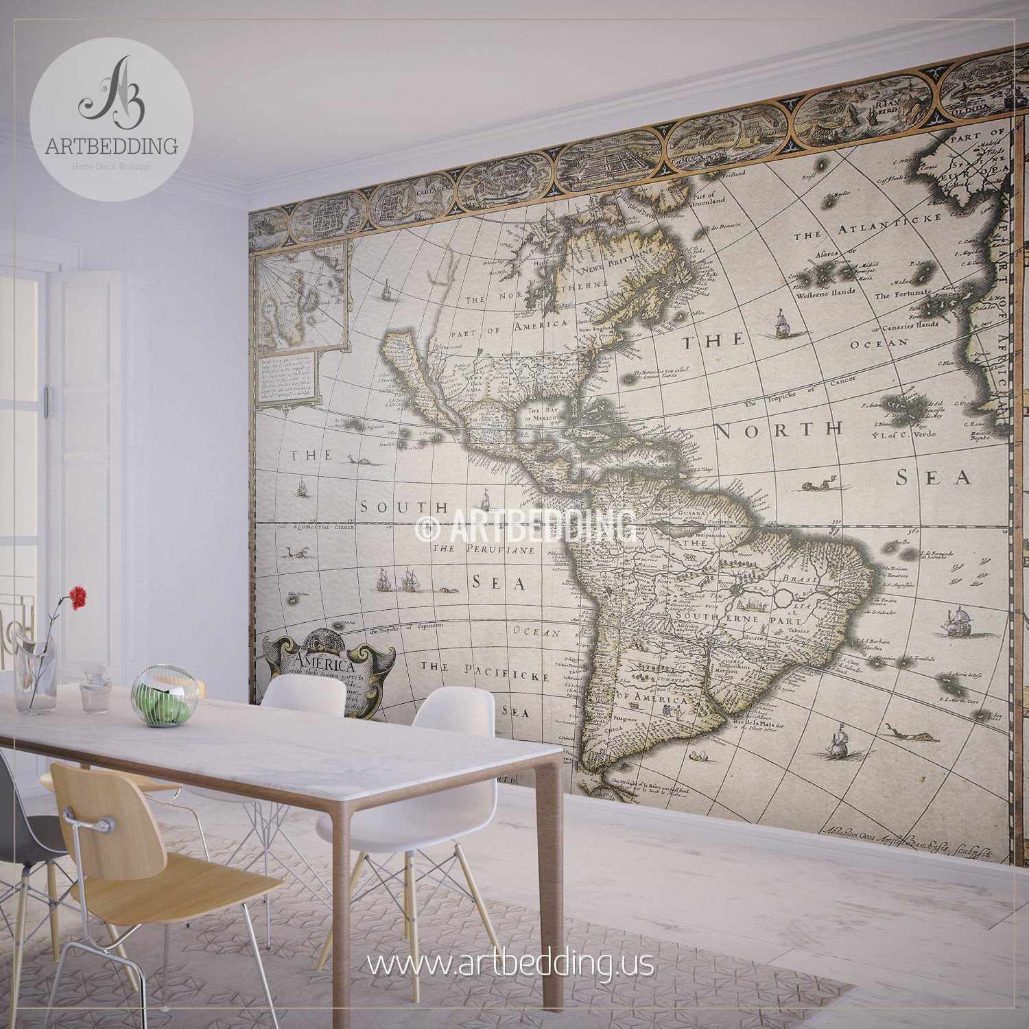 Vintage Map Wall Mural, Self Adhesive Photo Mural – ARTBEDDING