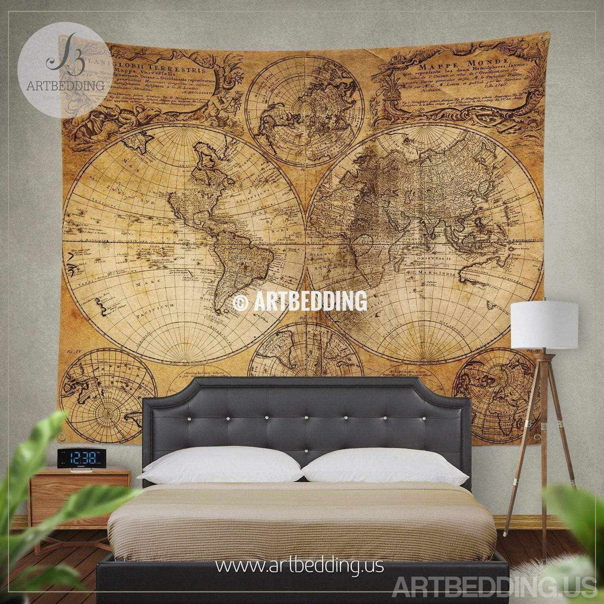 Vintage orld map wall tapestry, Historical world map wall hanging ...