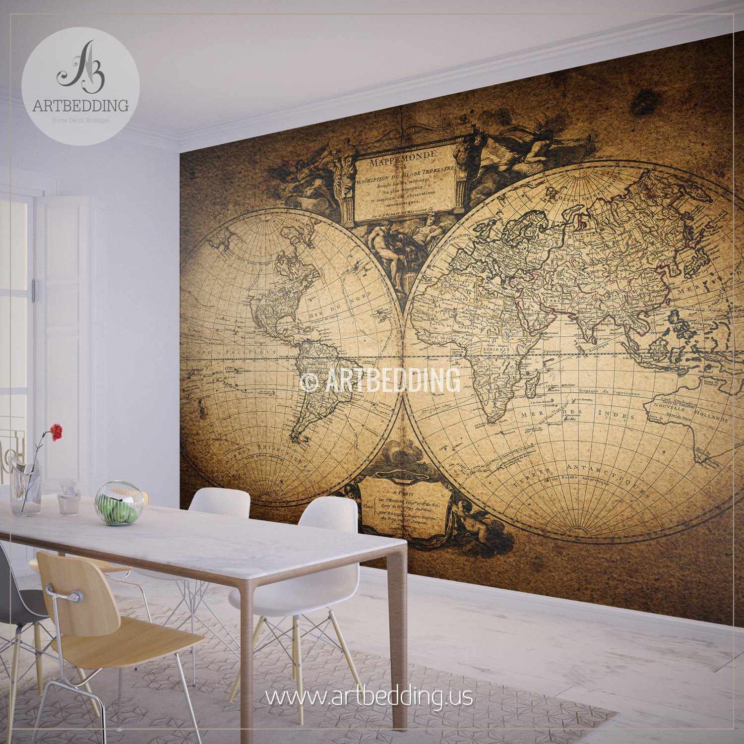 Vintage Map Wall Mural, Self Adhesive Photo Mural – ARTBEDDING