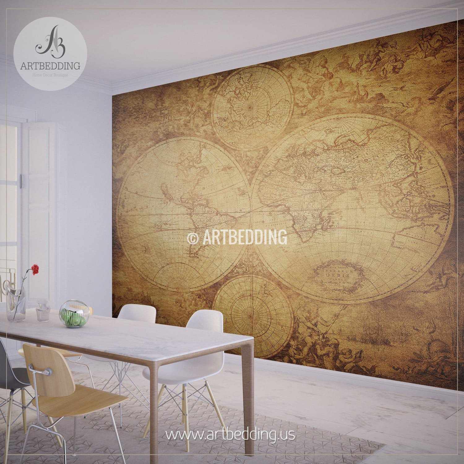 Vintage Map Wall Mural, Self Adhesive Photo Mural – ARTBEDDING