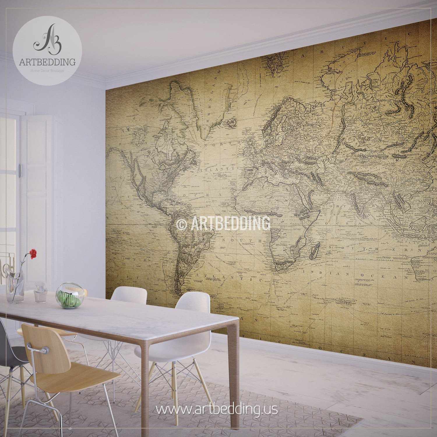 Vintage Map Wall Mural, Self Adhesive Photo Mural – ARTBEDDING