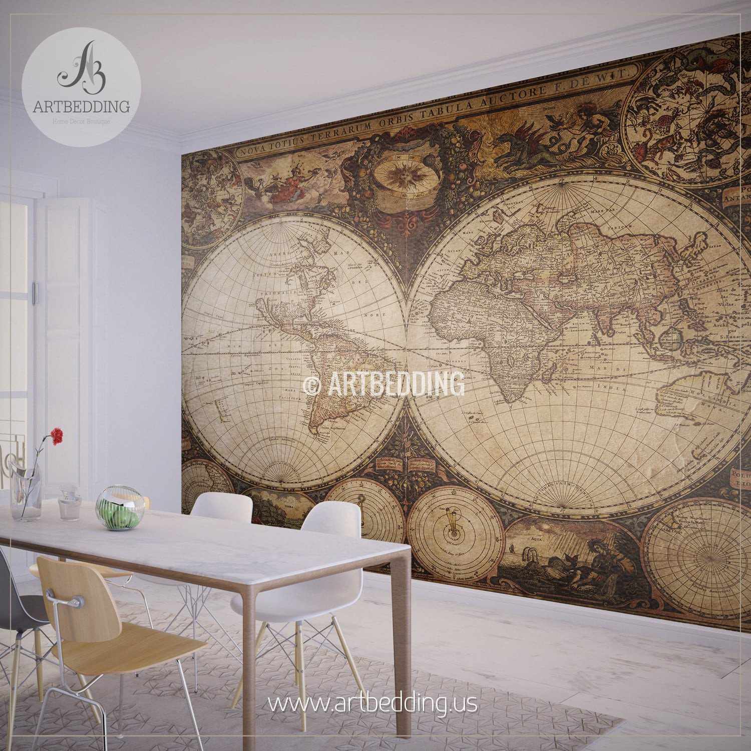 Vintage Map Wall Mural, Self Adhesive Photo Mural – ARTBEDDING