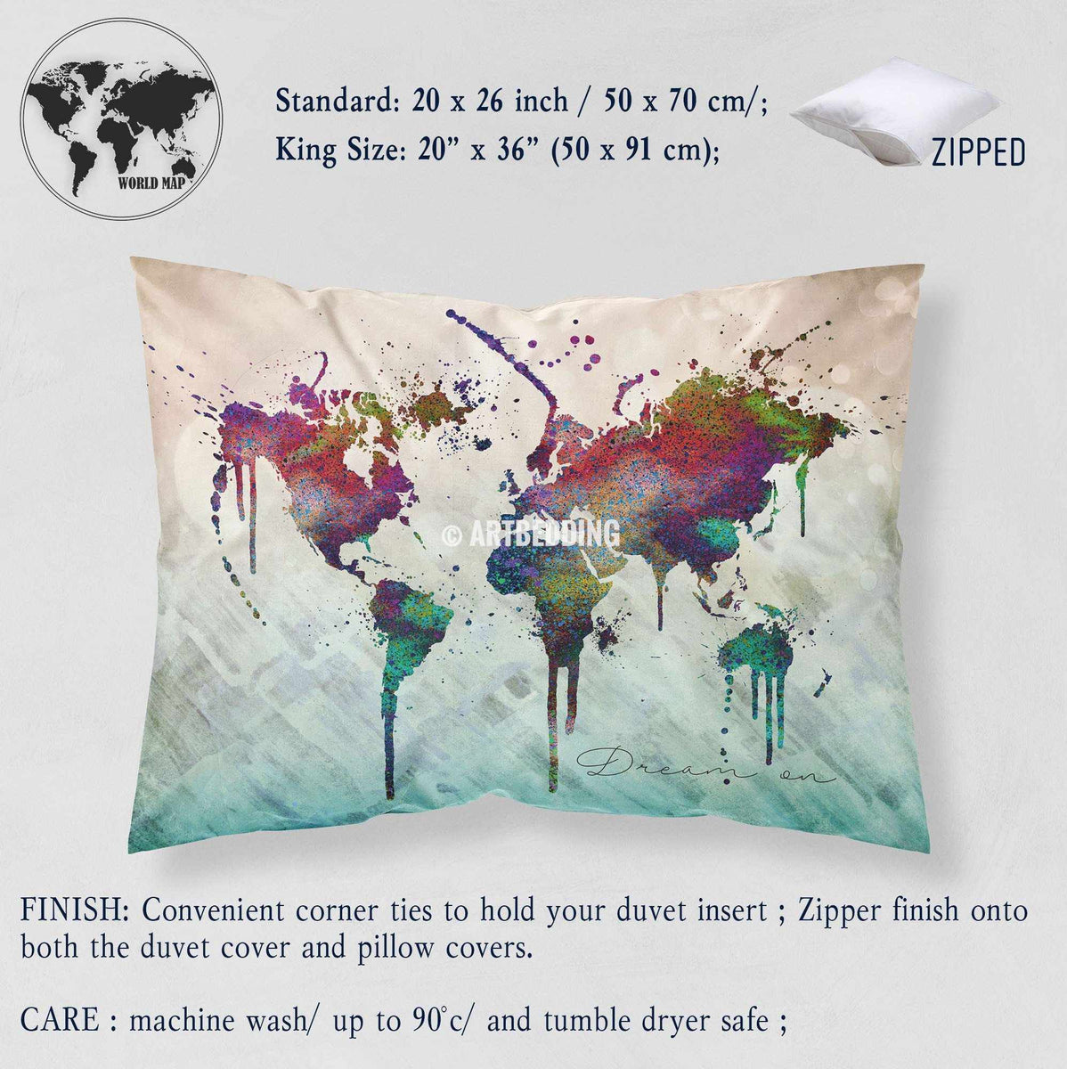 Boho map bedding, World map abstract splashes duvet cover set, Bohemia ...